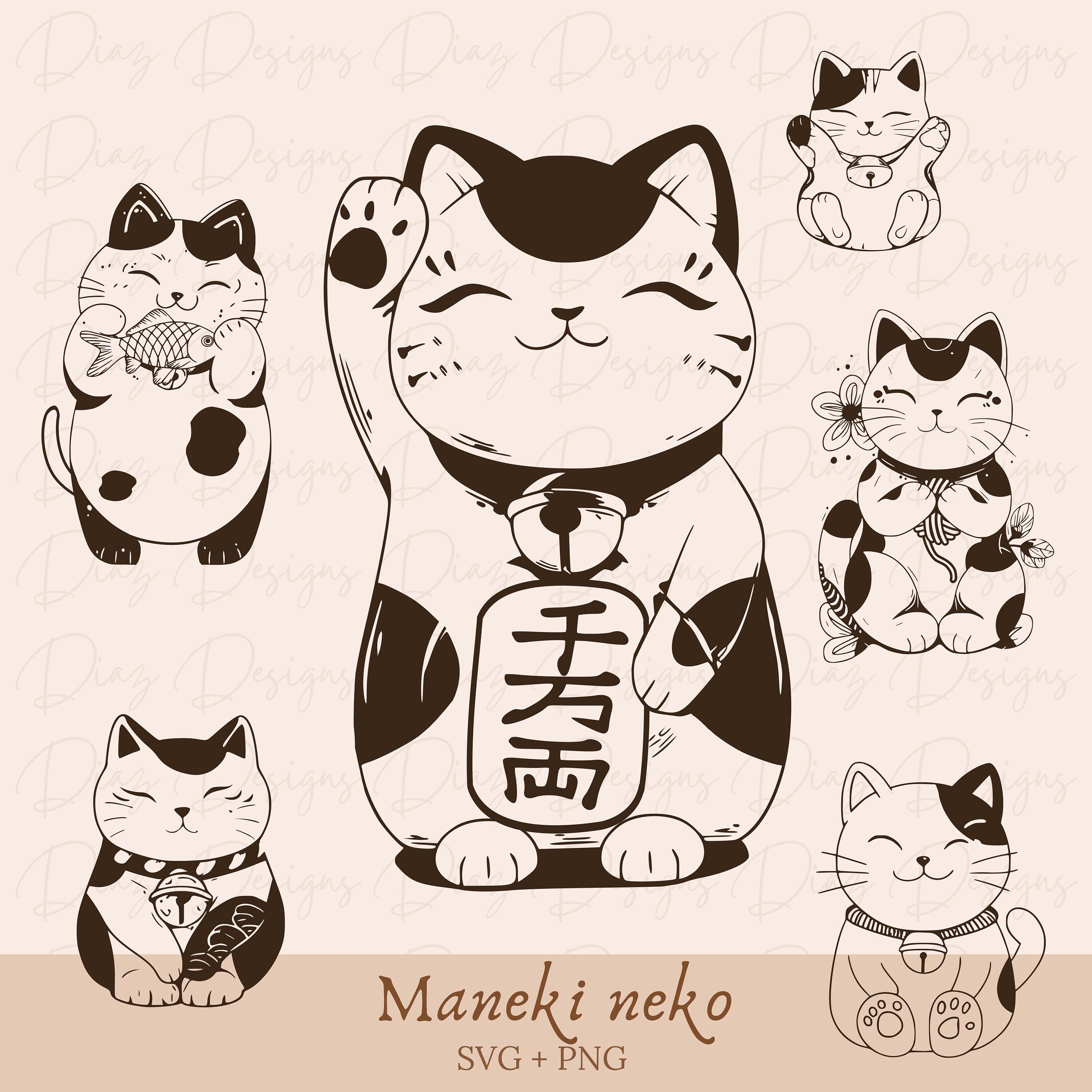 Japanese Lucky Cat Svg, Cartoon Cat Svg, Maneki Neko Svg, Kawaii Cat ...