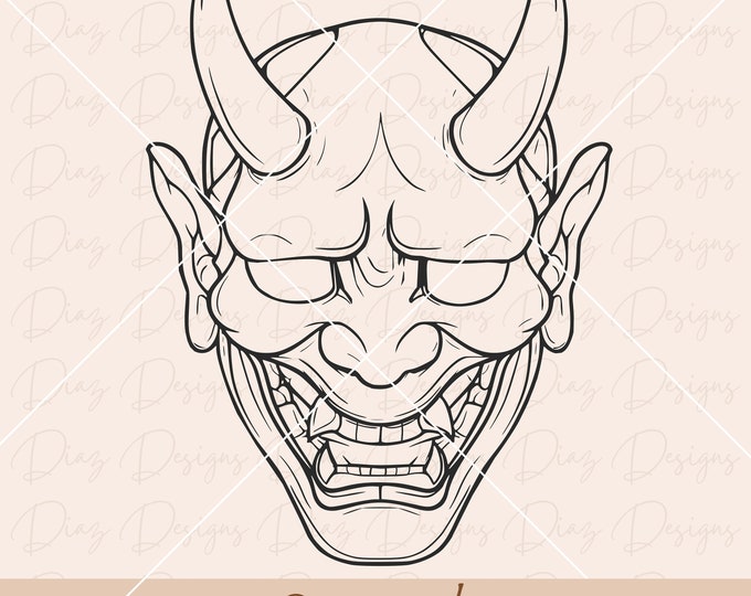 Hannya Demon Mask SVG Samurai Japanese Warrior Oni Mask Asian Art ...