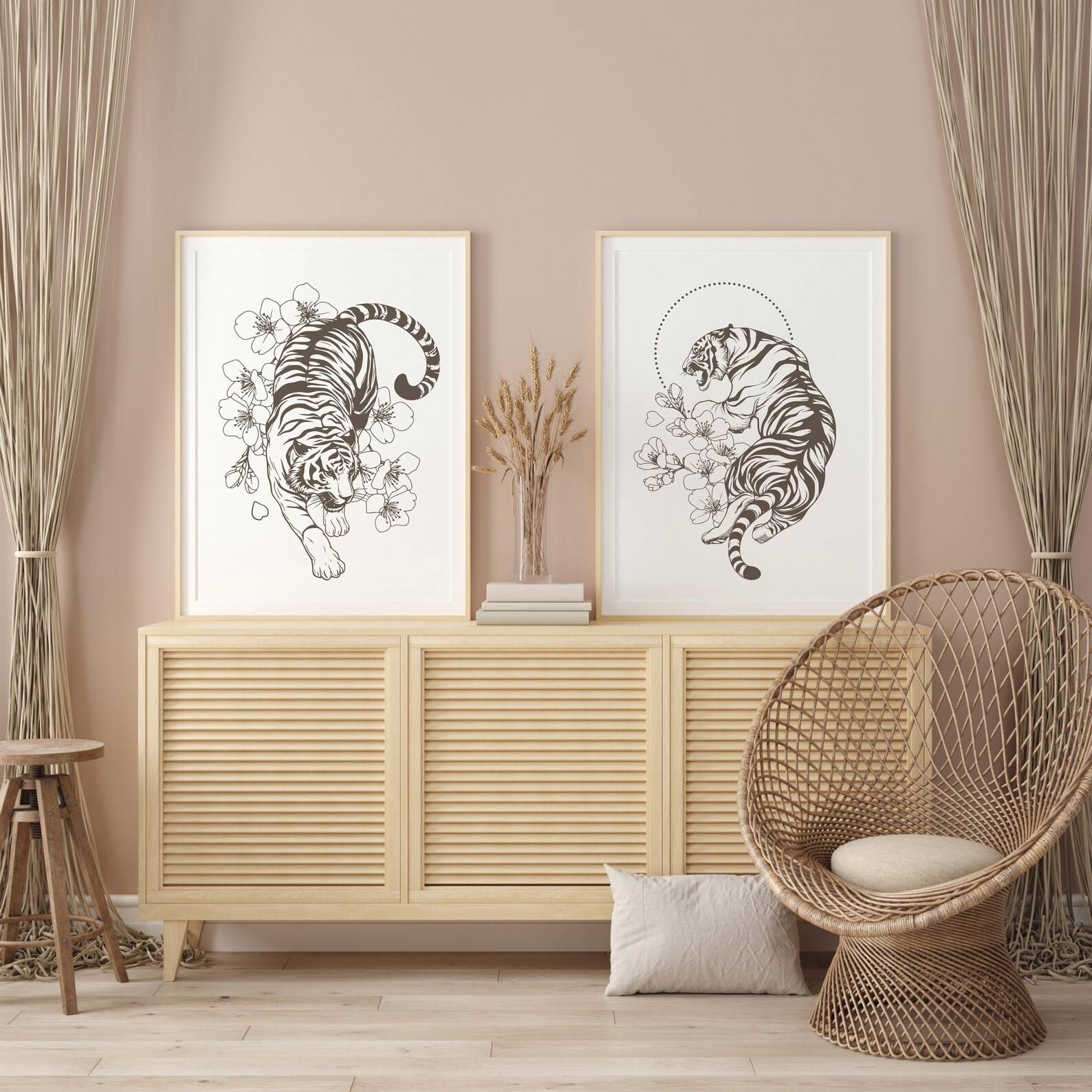 Tiger Floral Bundle Svg, Japanese Tiger Svg, Tiger Sakura Cricut, Tiger ...