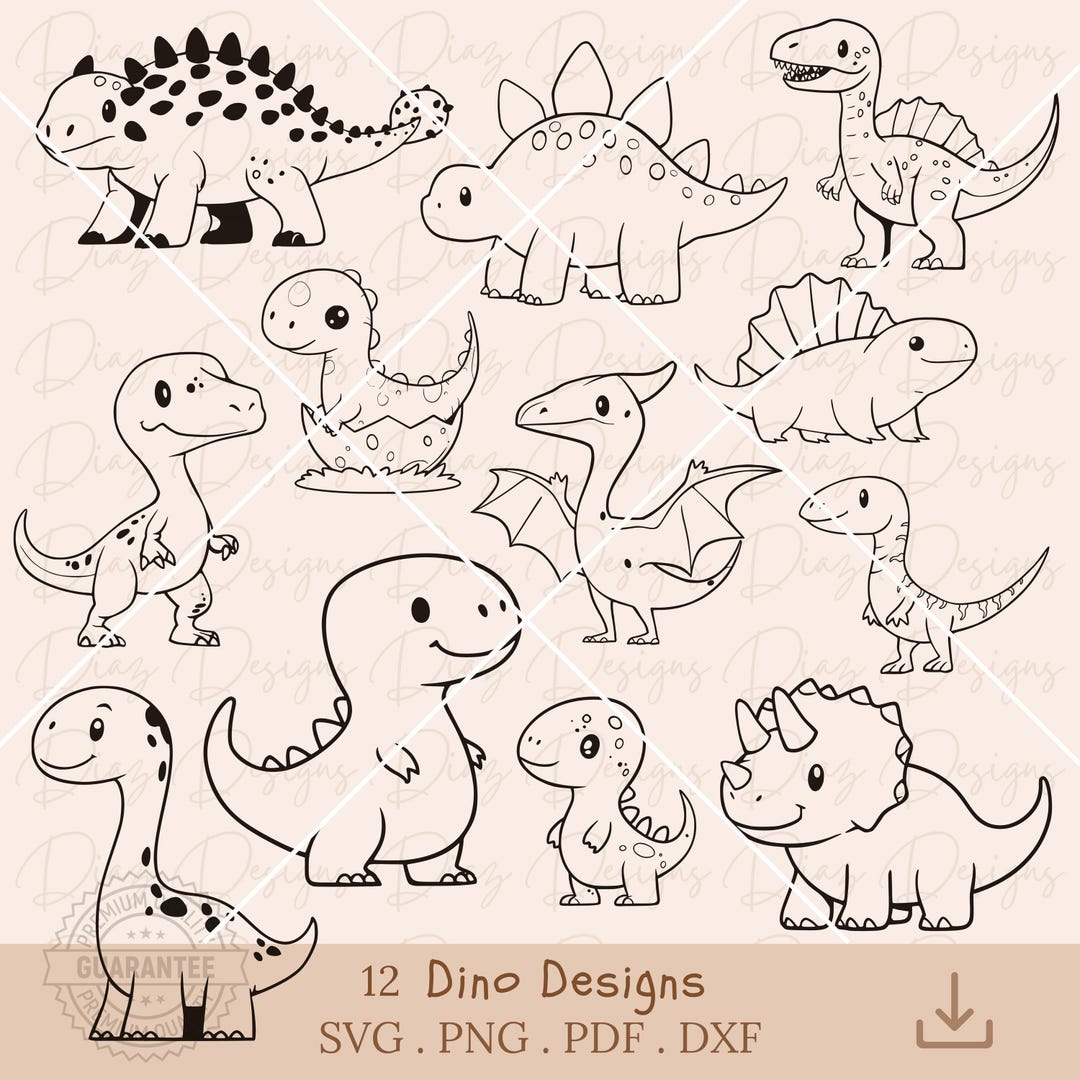 Dinosaur Cartoon Svg Bundle, Dino Cute Svg, Dinosaur Outline Png ...