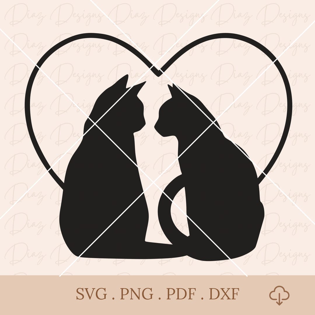 Cat Lover Heart Silhouette Svg, Cat Couple Cricut, Kitten Heart Png ...