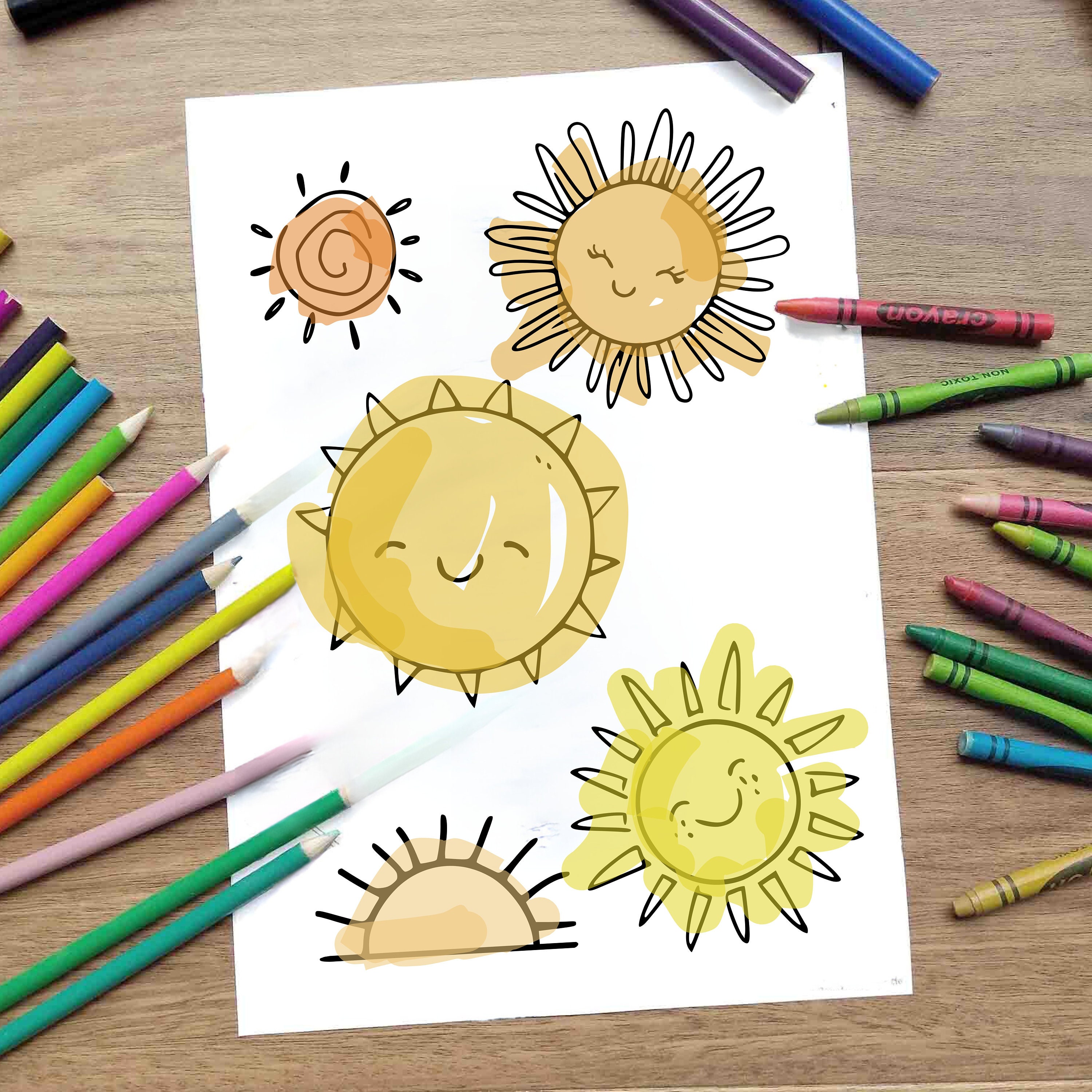 Sunset Sun Svg Bundle, Doodle Sun Svg, Sunrise Clipart, Cute Sun Png ...