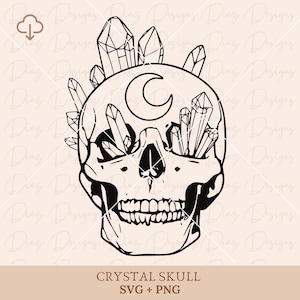 Crystal Skull Svg, Skull Moon Clipart, Skull Tattoo Svg, Mystical Skull ...