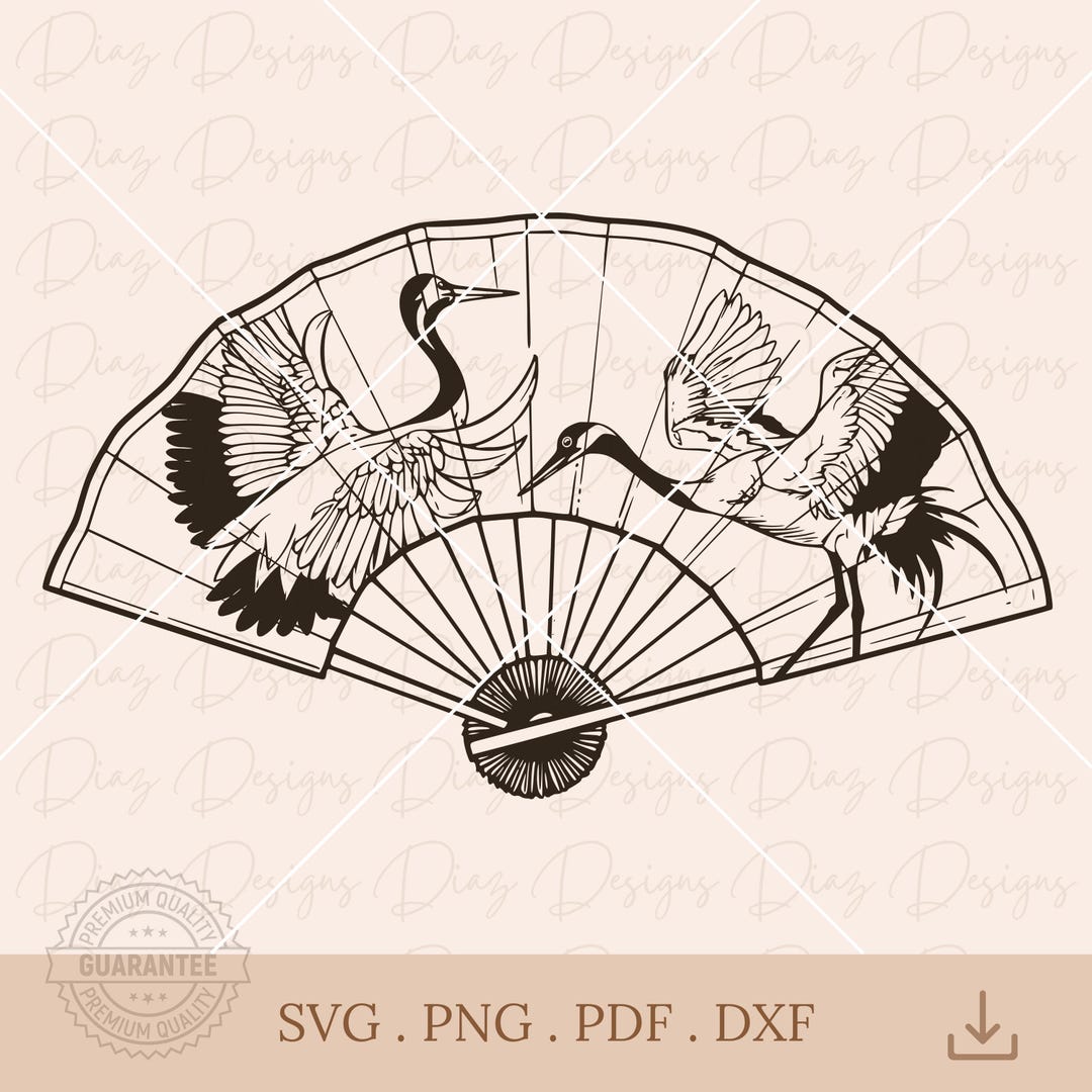 Japanese Fan Crane Bird Svg, Oriental Fan Svg, Floral Hand Fan Svg ...