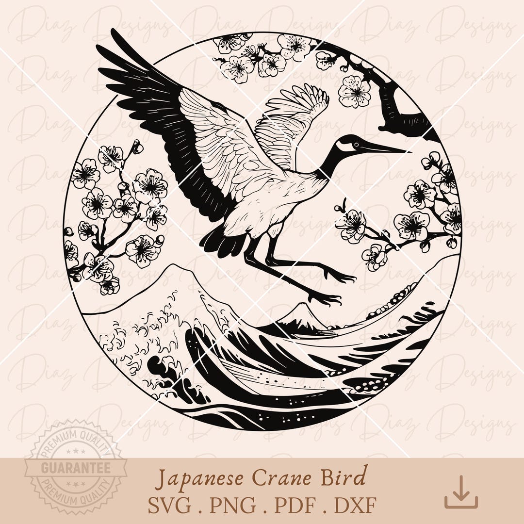 Japanese Crane Bird Svg, Crane Bird Flowers Png, Japanese Tattoo ...
