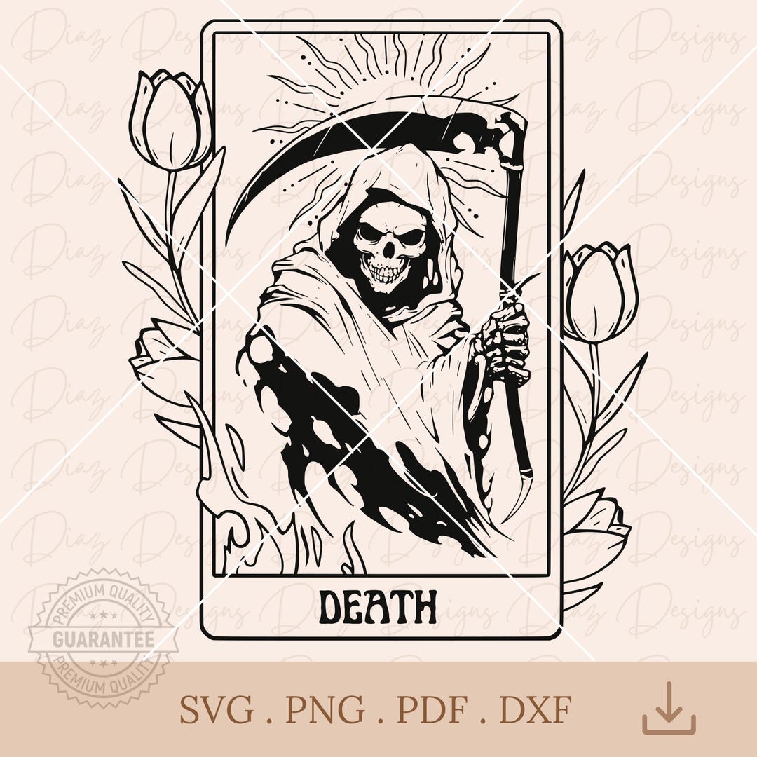 Skeleton Death Tarot Card Svg, Grim Reaper Png, Skull Tarot Cricut ...