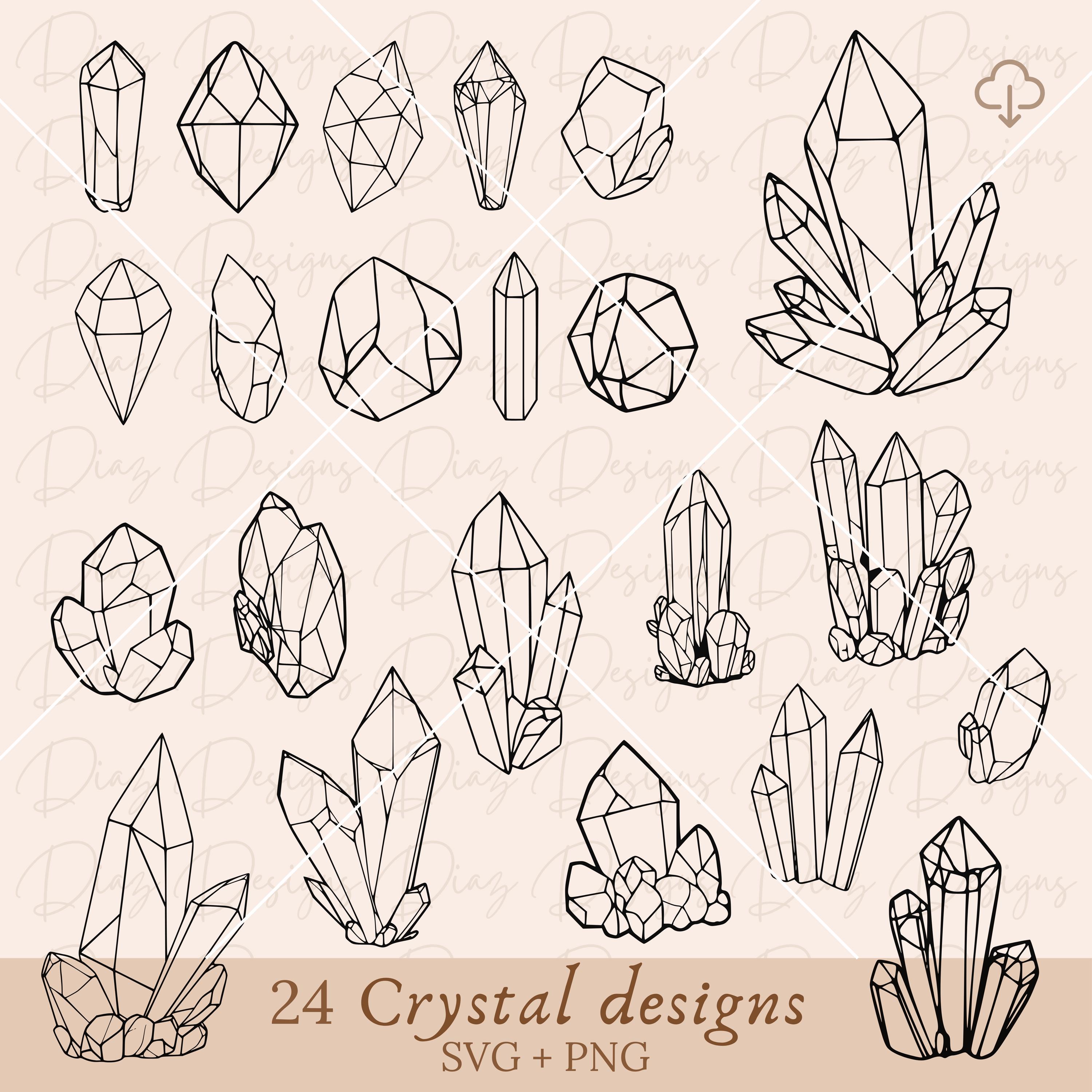 Crystal Svg Bundle, Magic Crystals Png, Crystal Clipart, Floral ...