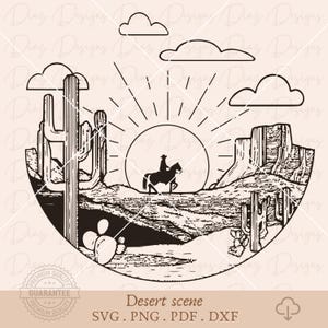 Desert Landscape Svg, Desert Scene Vector, Cactus Clipart, Western ...
