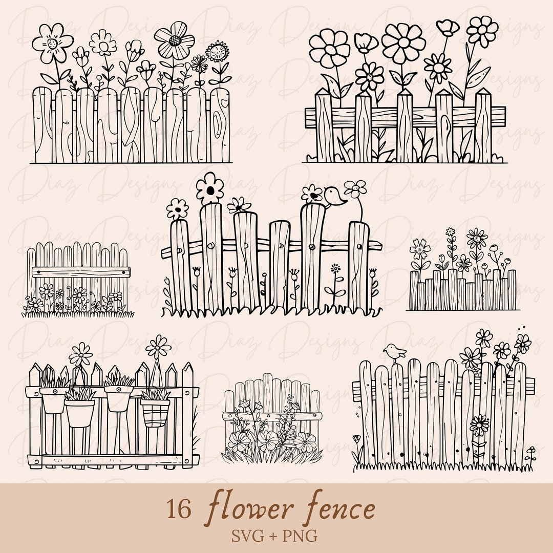 Flower Fence Svg, Garden Fence Svg, Wooden Fence Svg, Fence Bundle ...