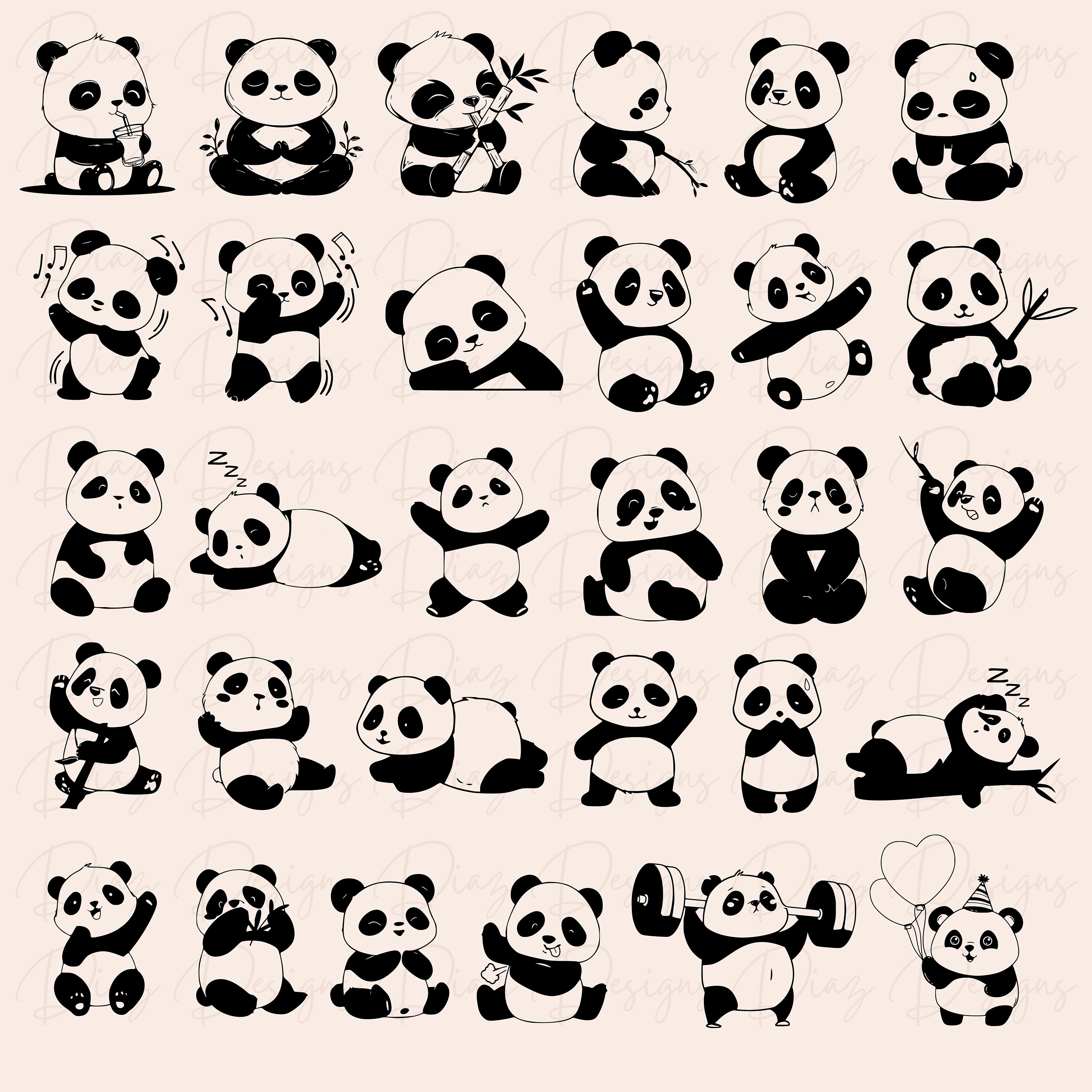 Panda Svg Bundle, Cute Panda Svg, Kawaii Panda Clipart, Funny Panda Cut ...