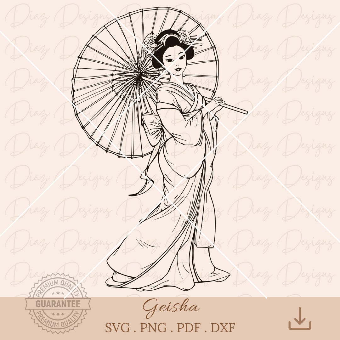 Geisha Japanese Svg Cut File, Geisha Line Art Design Cut File, Geisha ...