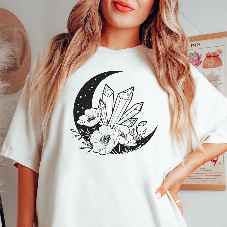 Crystal Moon Svg, Magic Crystals Png, Crystal Clipart, Floral Crystals ...