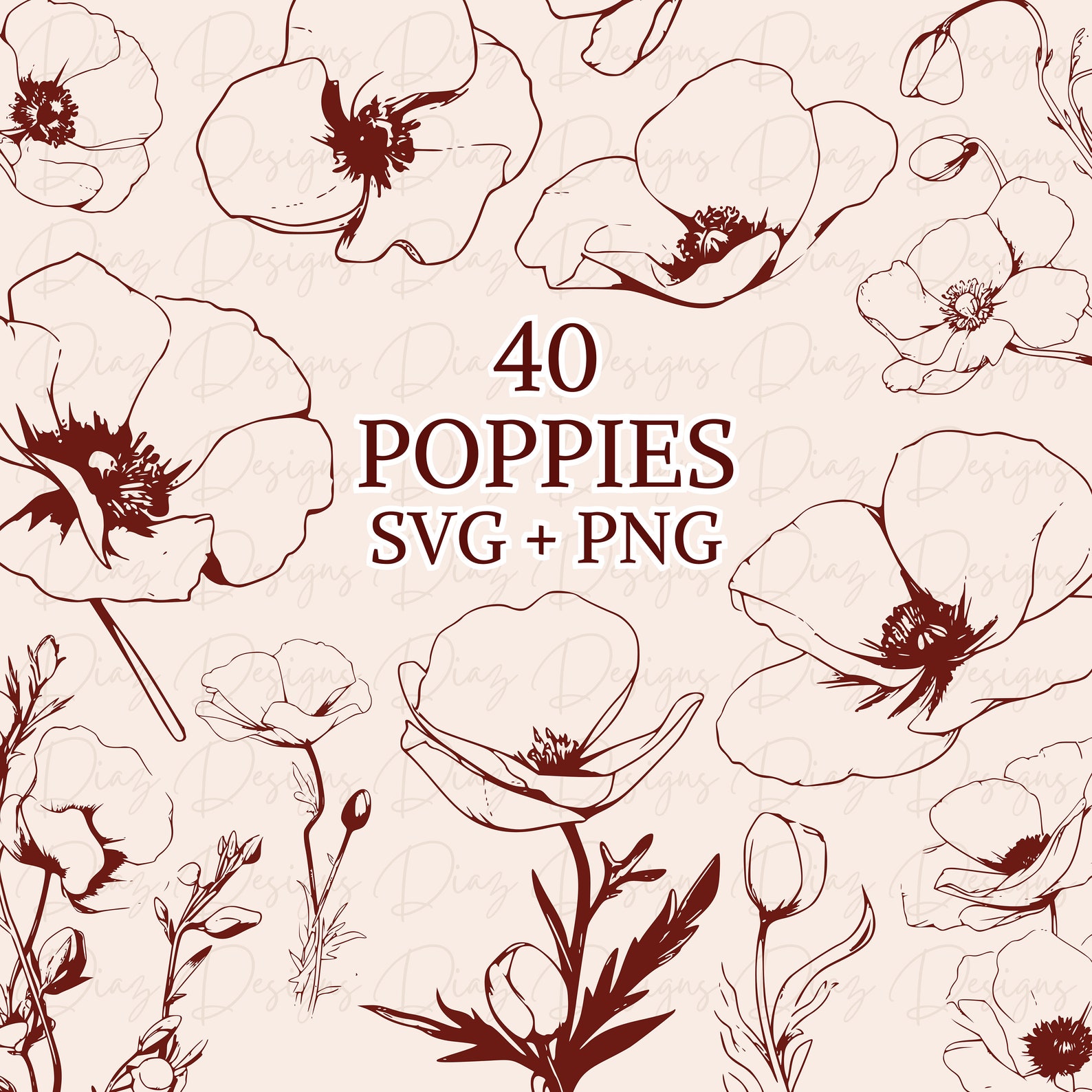 Poppy Svg, Poppy Clipart, Poppies Svg, Poppy Flower Svg, Floral Bundle ...