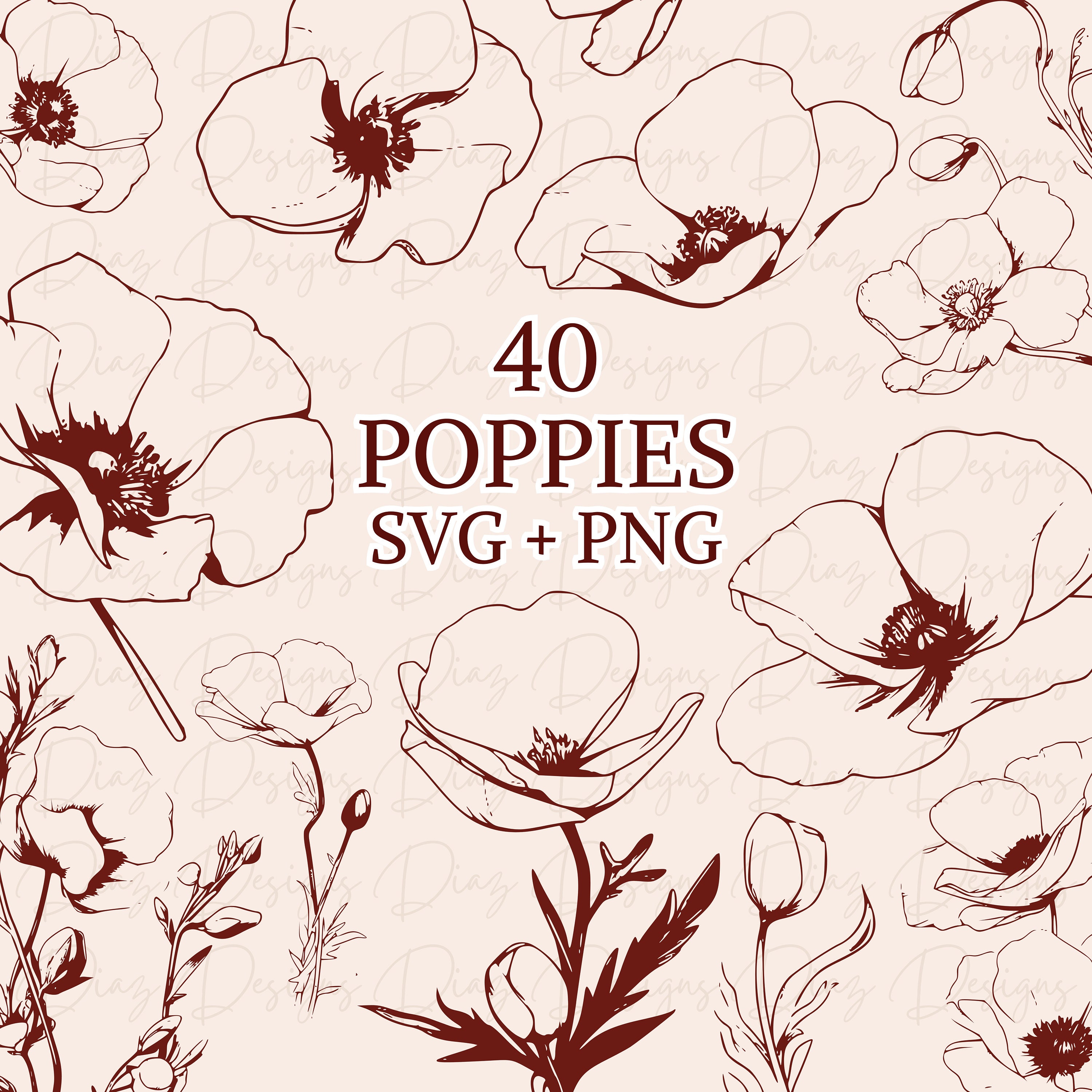 Poppy Svg, Poppy Clipart, Poppies Svg, Poppy Flower Svg, Floral Bundle ...