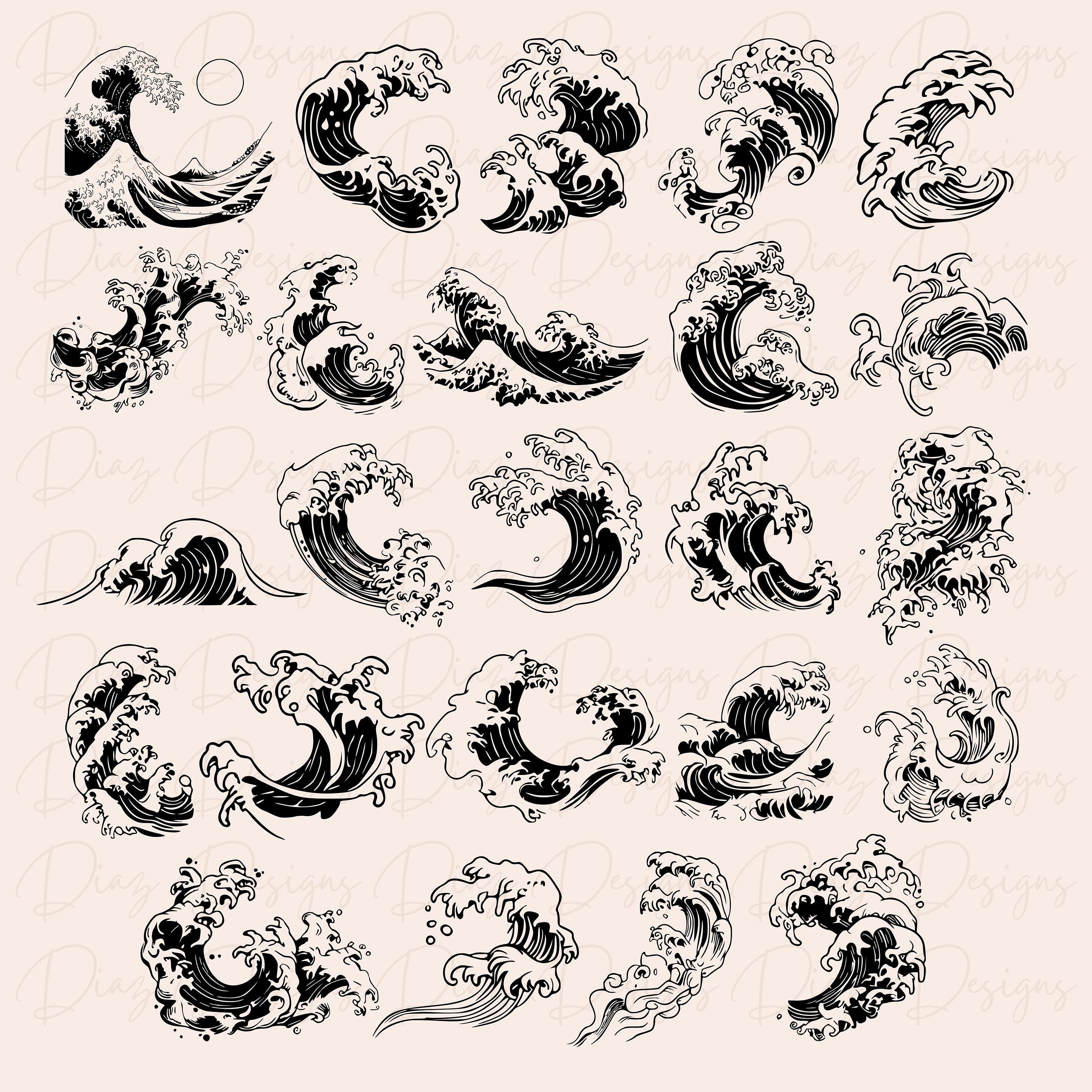 Japanese Waves Svg, the Great Wave Svg, Wave Svg Bundle, Ocean Wave Svg ...