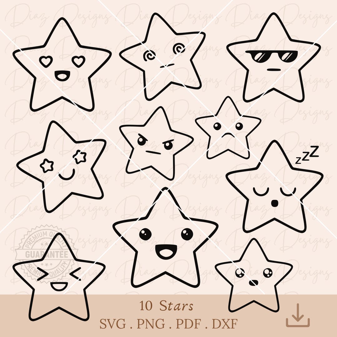 Rounded Star Svg, Galaxy Stars Svg, Cute Star Clipart, Star Kawaii Svg, Star Emoji Face Svg ...