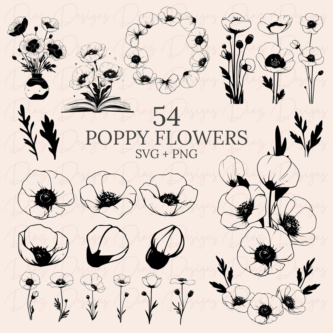 Poppy Svg, Poppy Clipart, Poppies Svg, Poppy Flower Svg, Floral Bundle ...