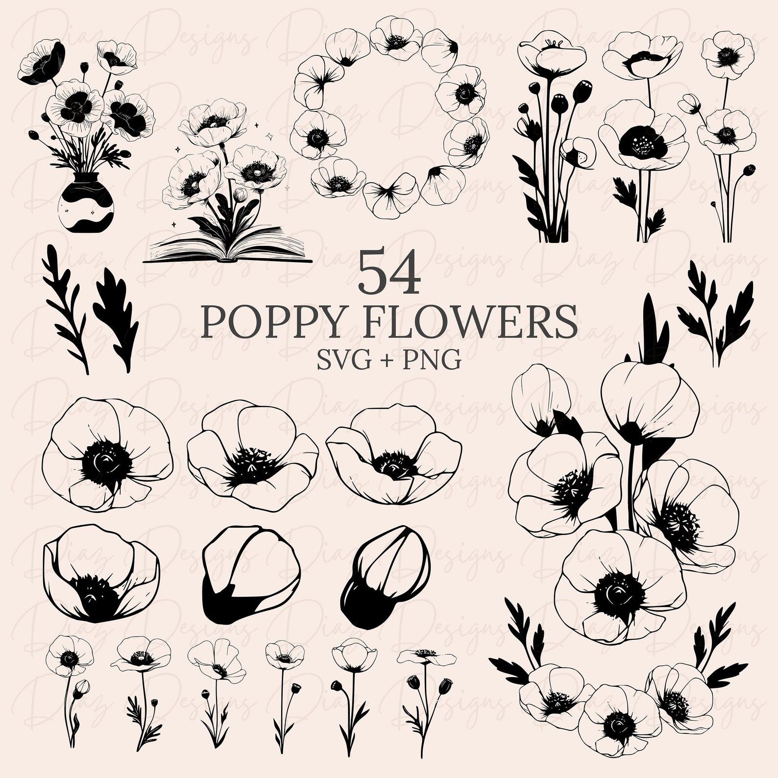 Poppy Svg, Poppy Clipart, Poppies Svg, Poppy Flower Svg, Floral Bundle ...