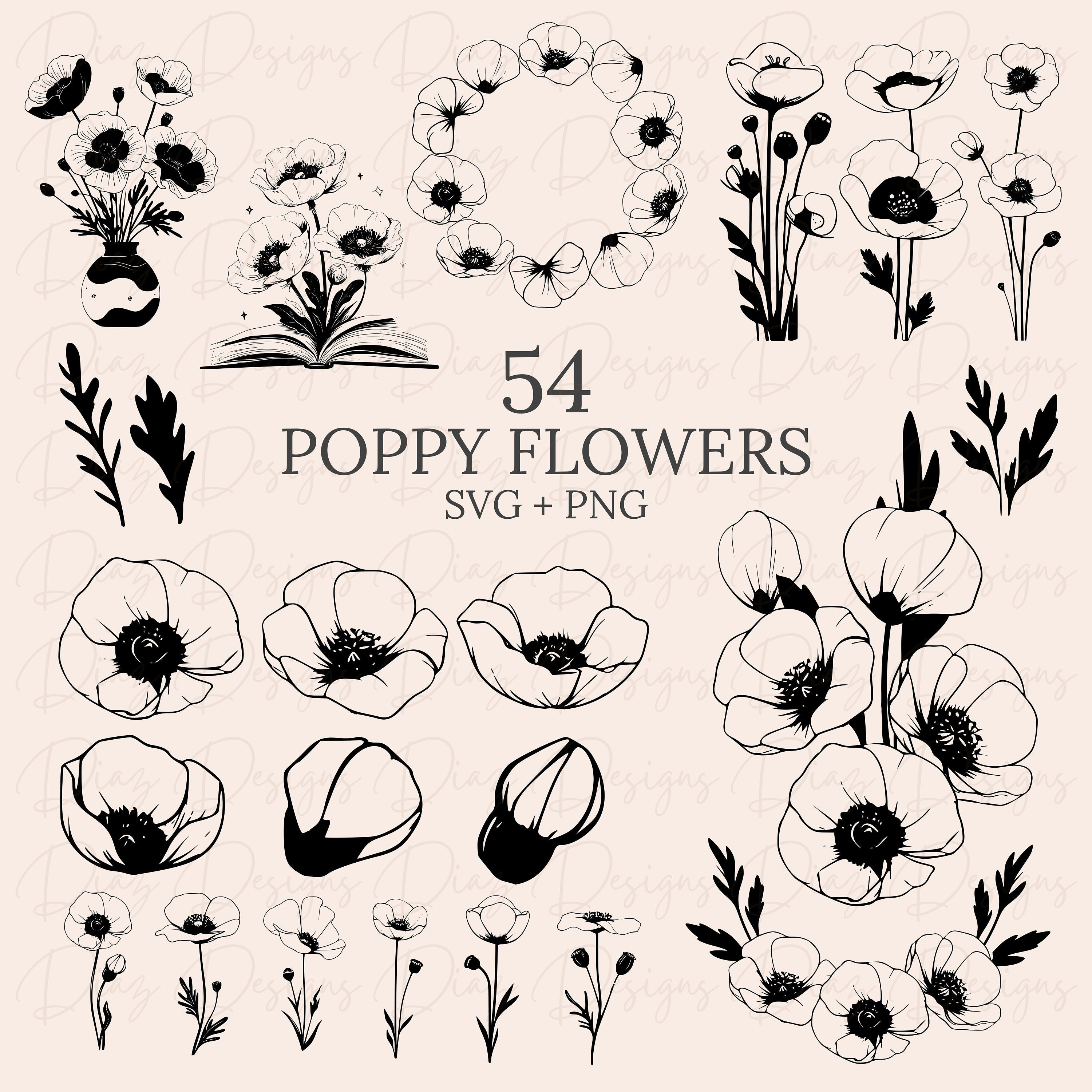 Poppy Svg, Poppy Clipart, Poppies Svg, Poppy Flower Svg, Floral Bundle ...