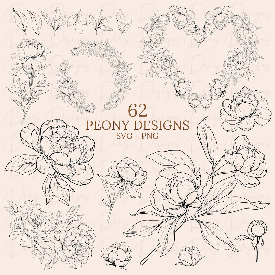 Peony Bundle Svg, Peony Png, Wedding Peony Svg, Wildflower Svg, Floral Bundle Svg, Botanical Svg ...