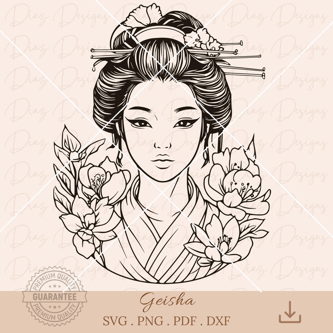 Geisha Japanese Svg Cut File, Geisha Tattoo Design Cut File, Geisha ...