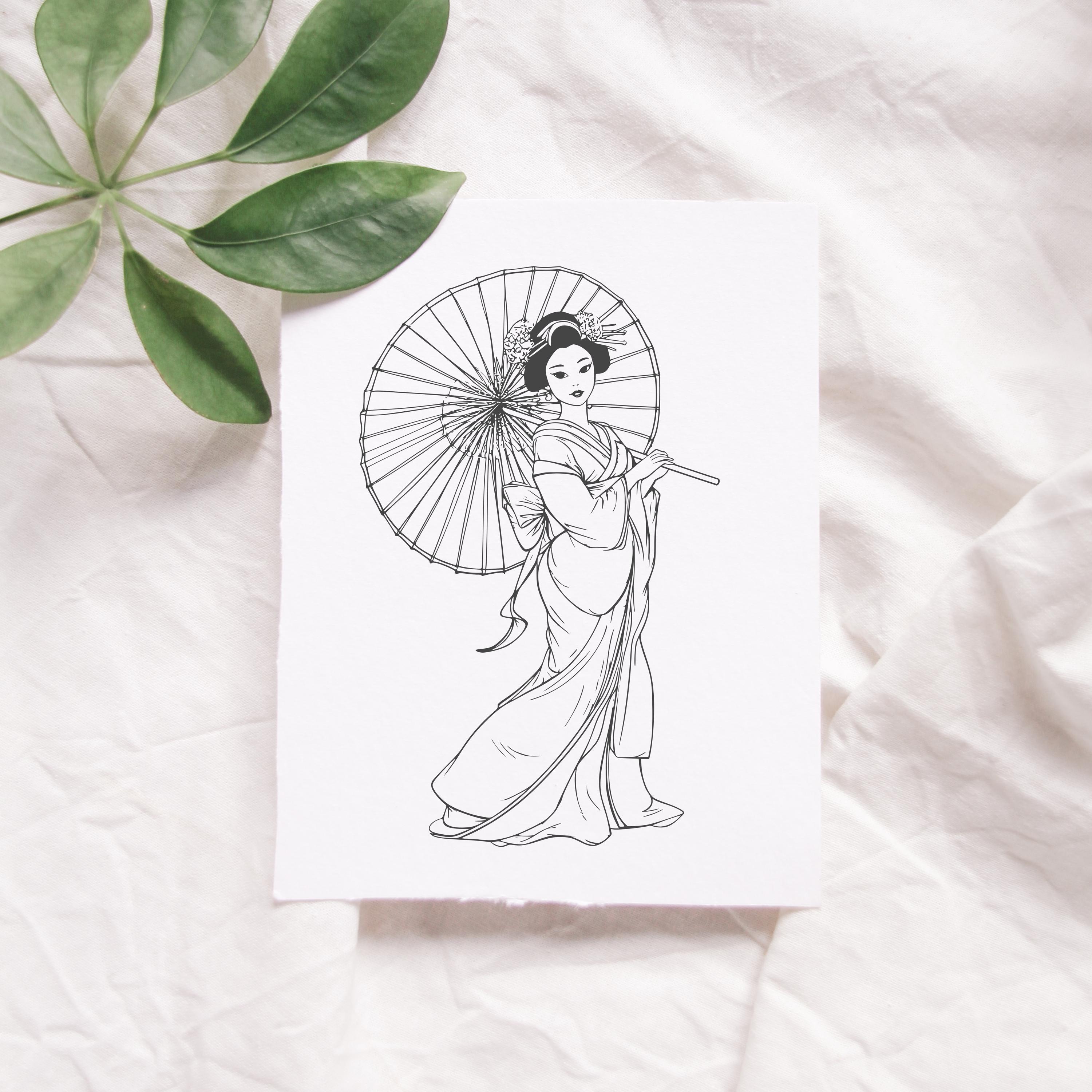 Geisha Japanese Svg Cut File, Geisha Line Art Design Cut File, Geisha ...