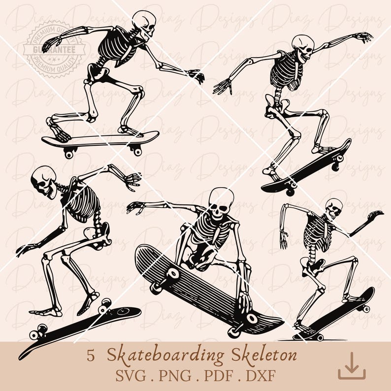 Skeleton Skateboarding Svg, Skeleton Skater Rider Tricks, Outline ...