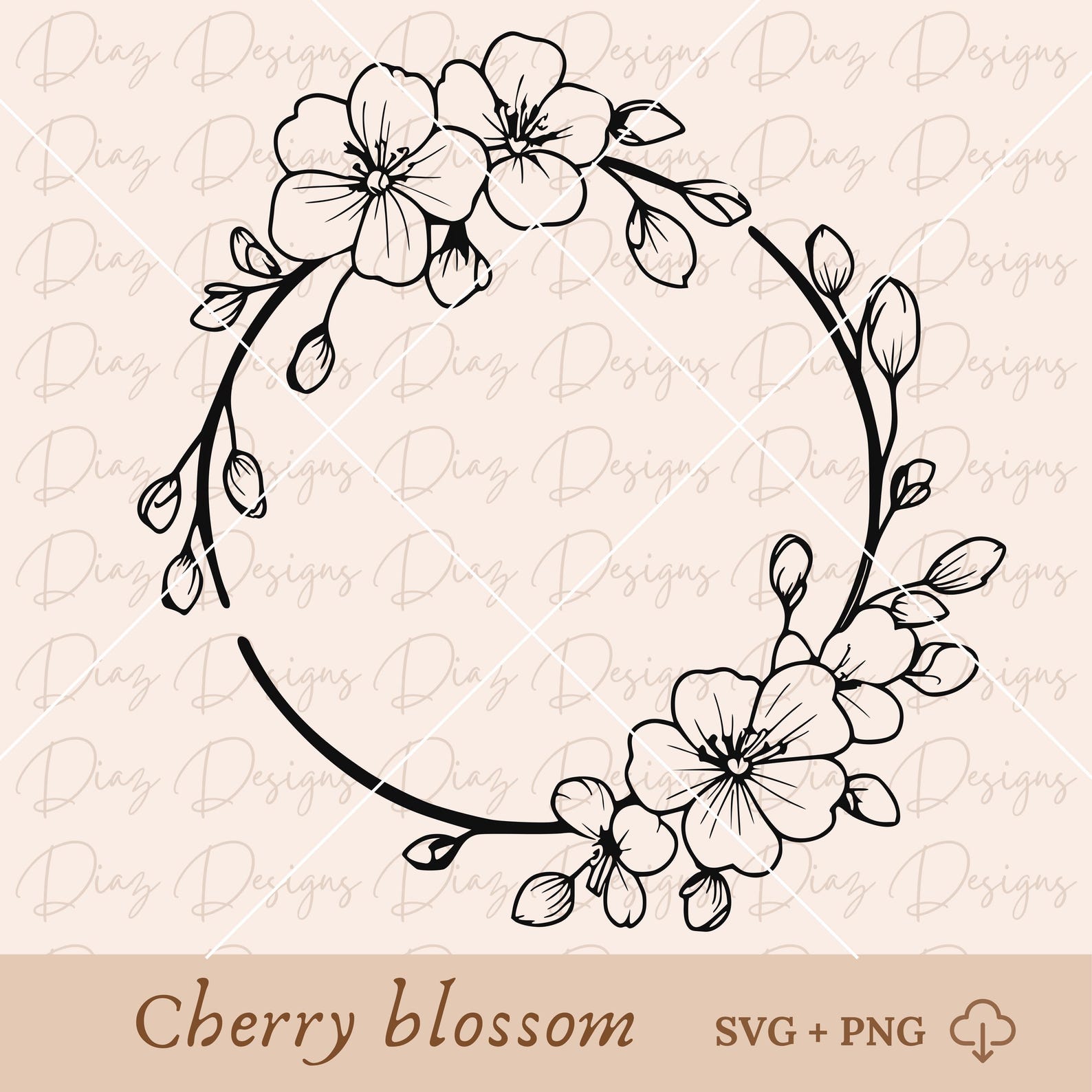 Cherry Blossom Circle Wreath Svg, Floral Wreath Svg, Blossom Branch Svg ...