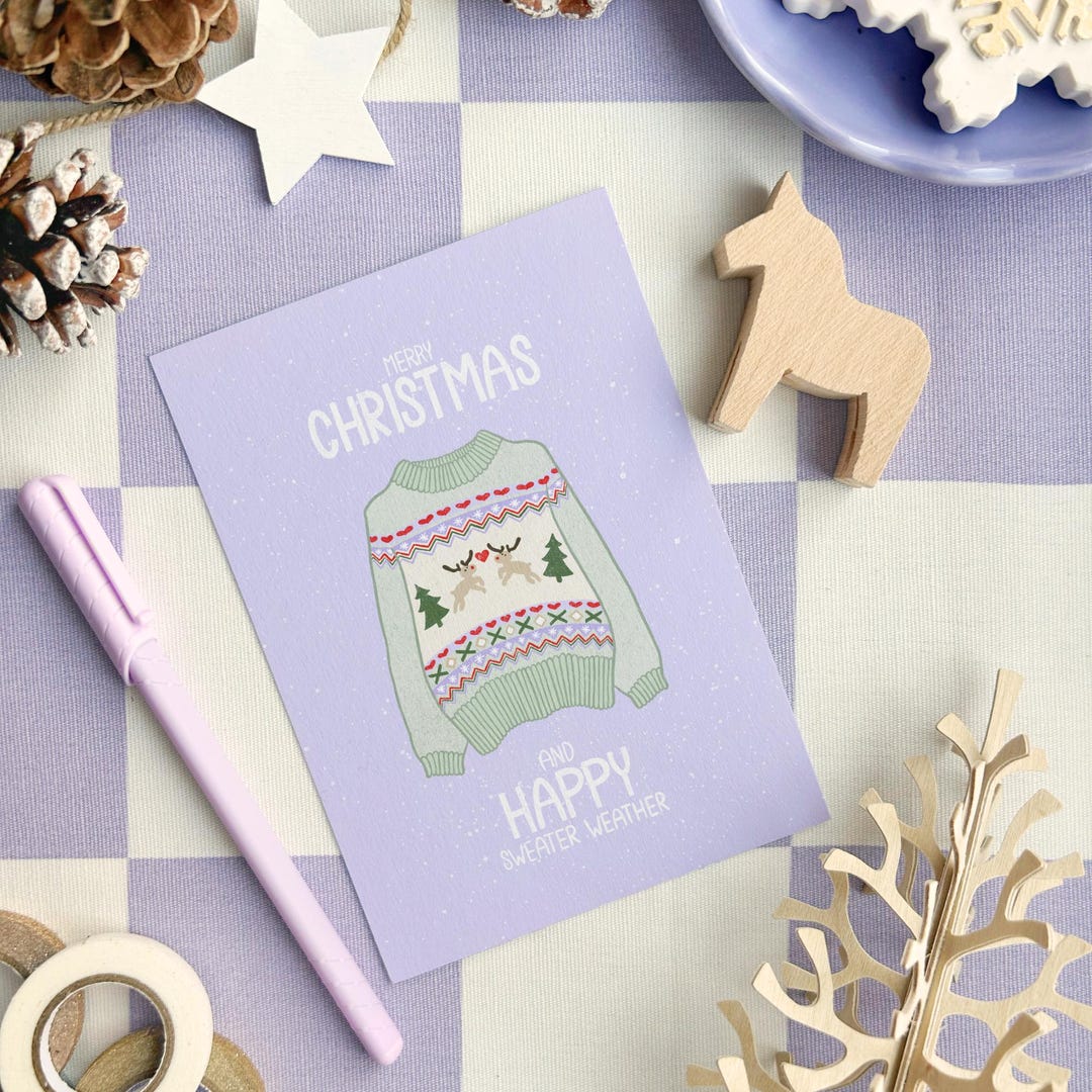 Christmas Card Merry Christmas Happy Sweater Weather | Card for a Gift ...