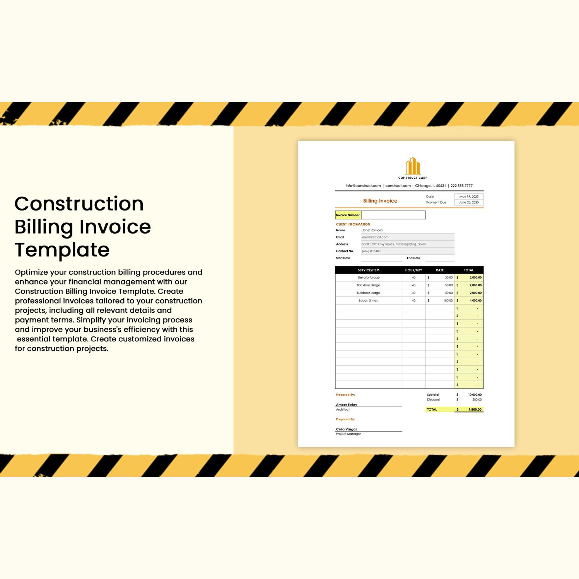 10 Construction Invoice Template Bundle Design in Excel Format. Easily ...