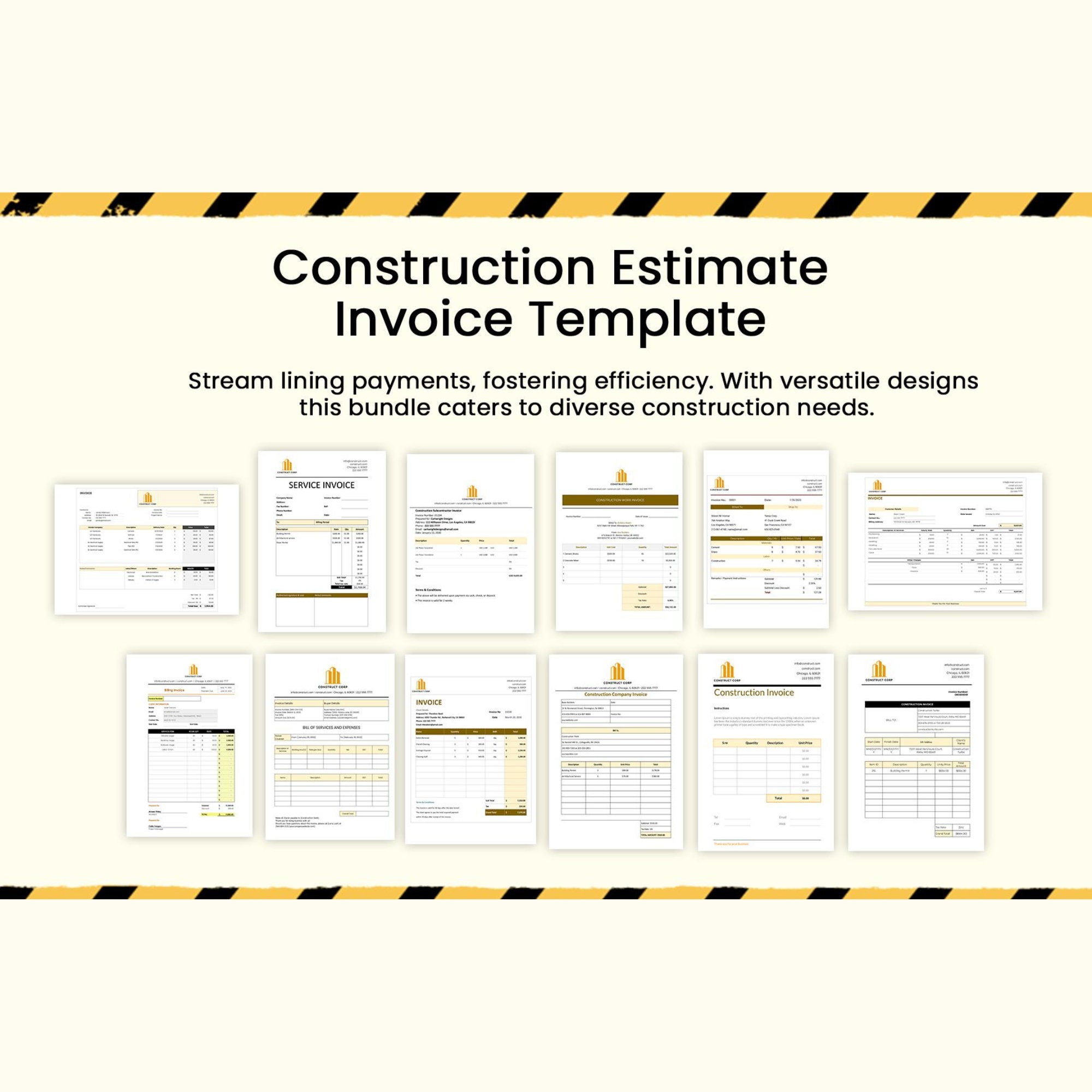 10 Construction Invoice Template Bundle Design in Excel Format. Easily ...