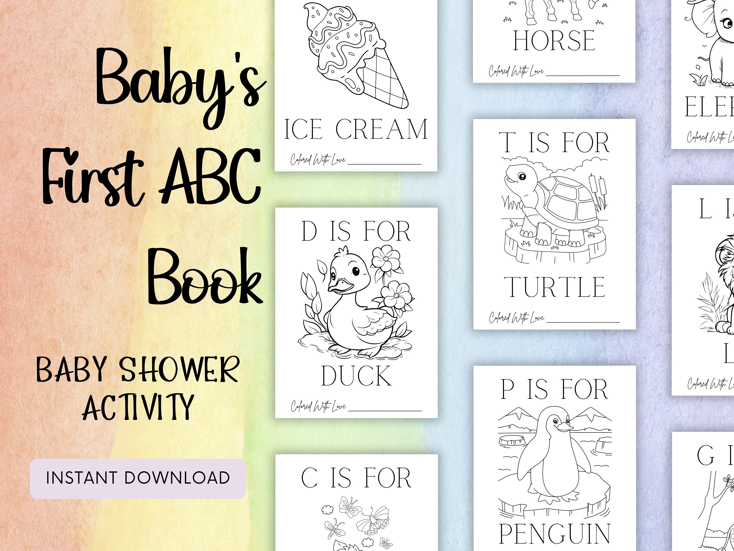 ABC Book Baby Shower Game, Baby Shower Coloring Pages, Alphabet ...