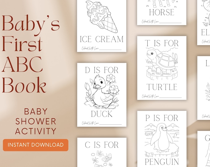ABC Book Baby Shower Game, Baby Shower Coloring Pages, Alphabet ...