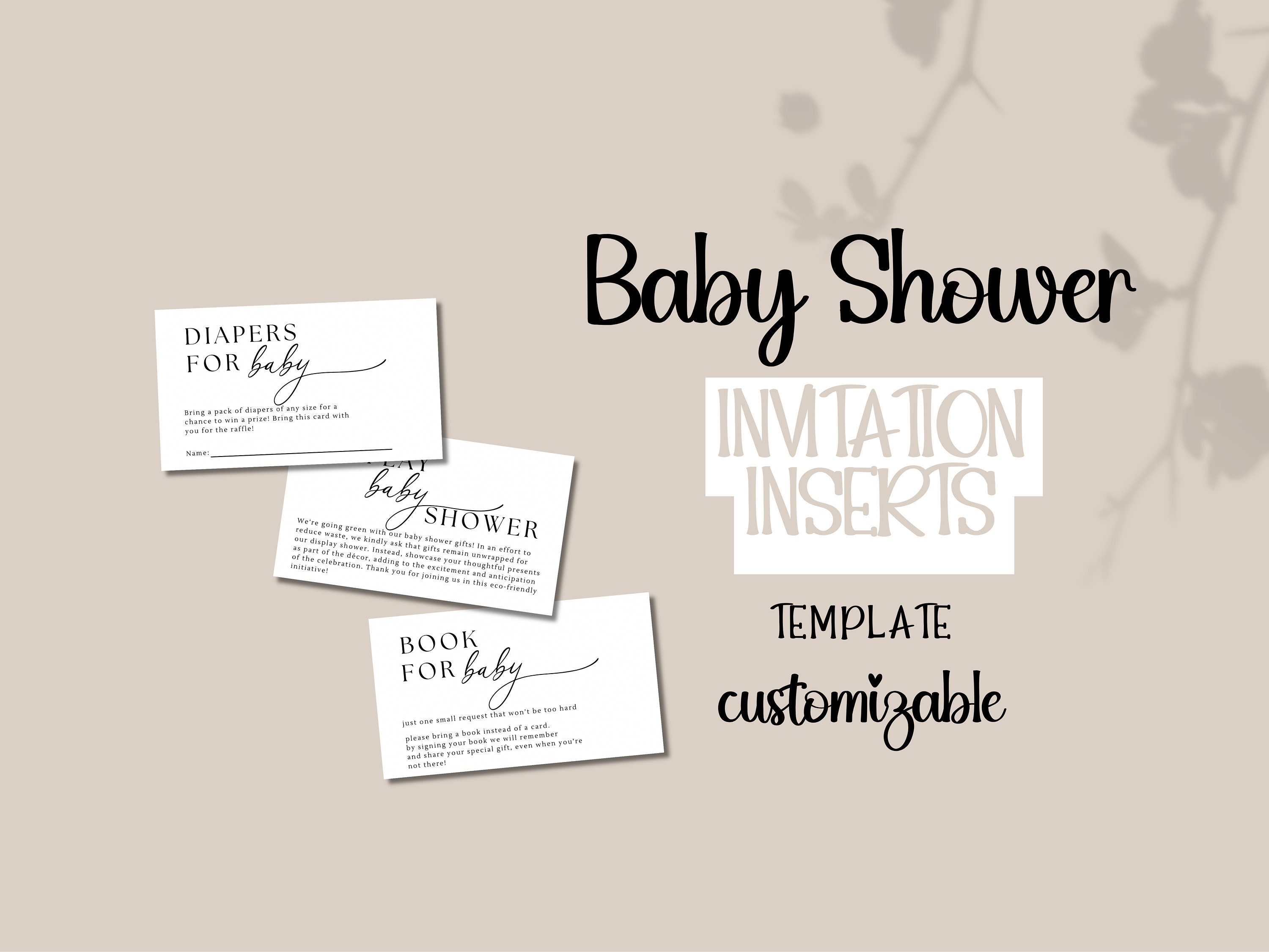 Baby Shower Invitation Inserts, Minimalist Baby Shower, Diaper Raffle ...