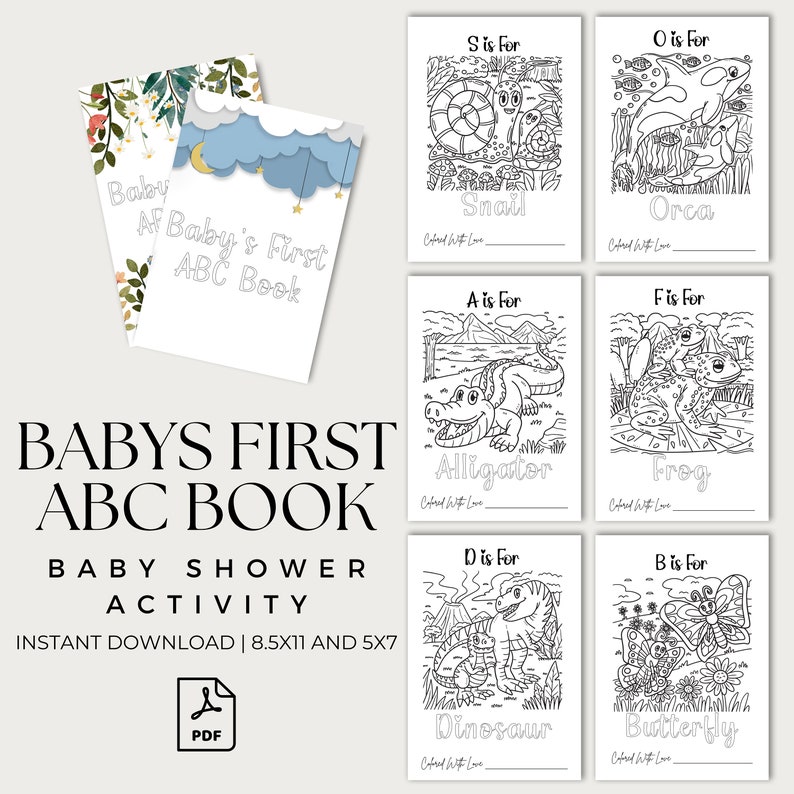 ABC Book Baby Shower Game, Baby Shower Coloring Pages, Alphabet ...