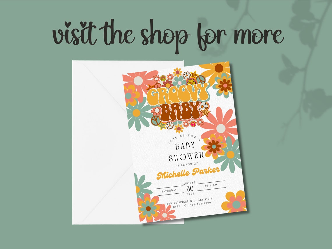 Groovy Baby Shower Invitation Instant Download Retro Flower Invitation ...