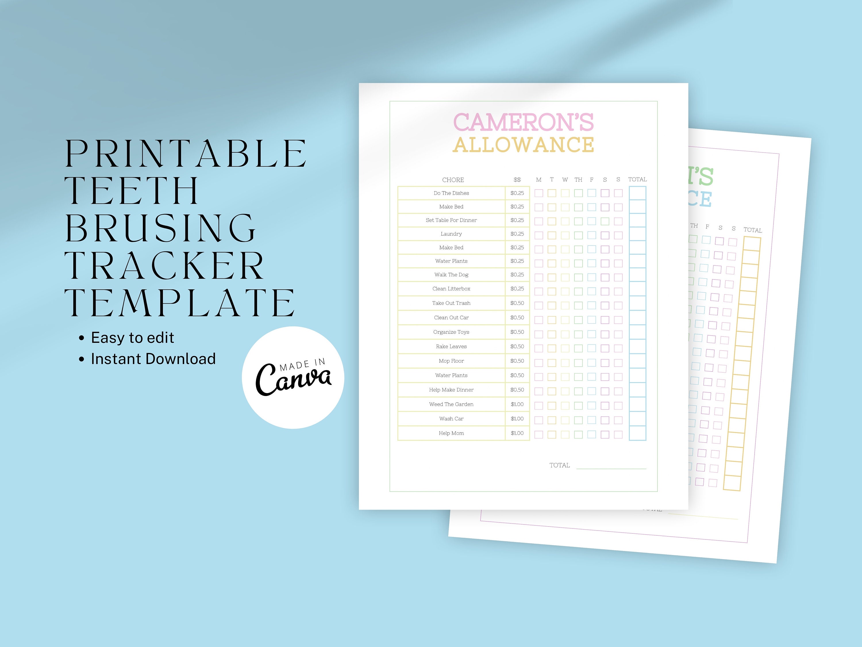 Allowance Tracker, for Kids Chart, Allowance Chart, Earn Money Chart ...