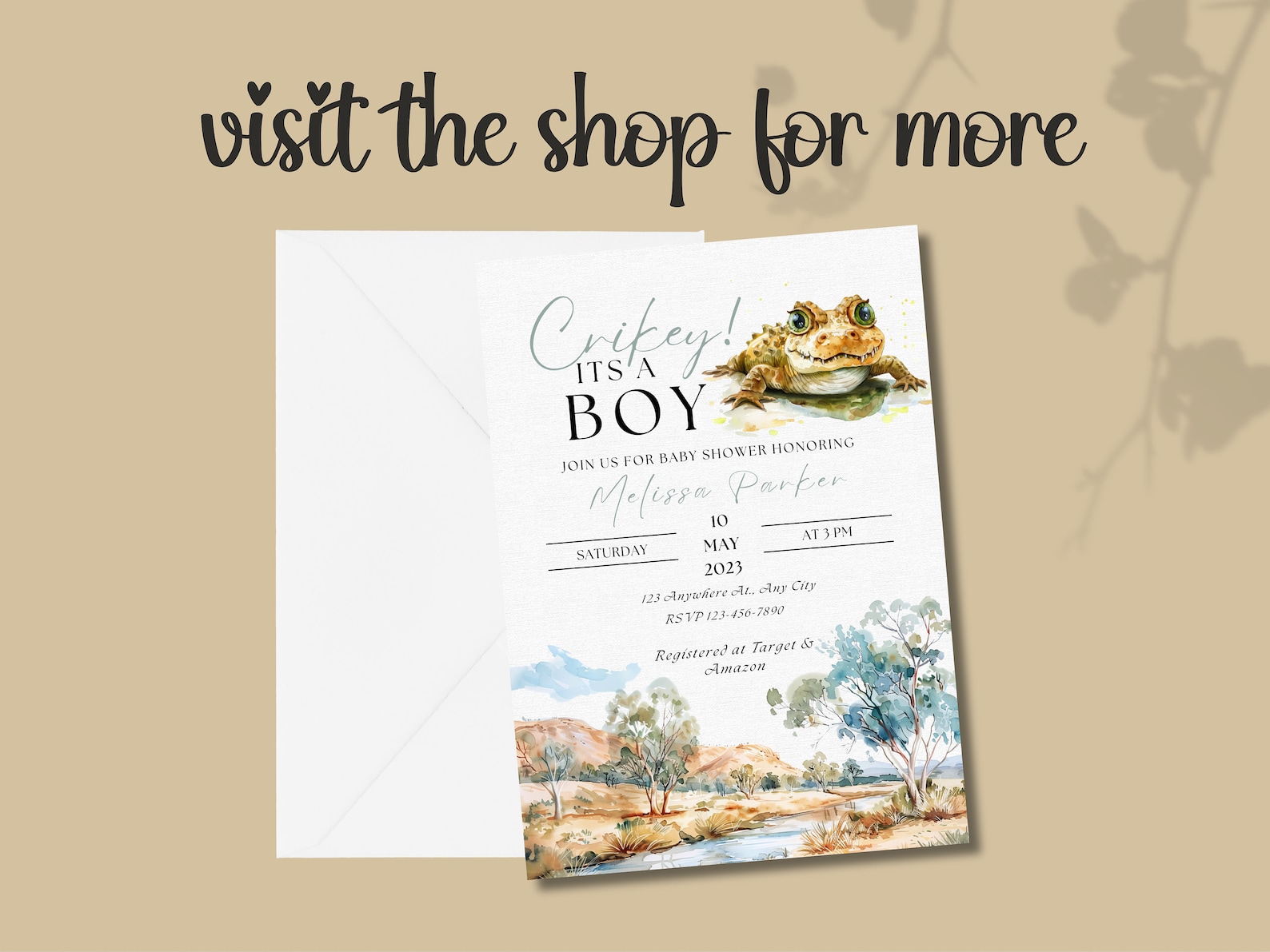 Crikey Its A Boy Baby Animal Baby Shower Invite | Crocodile Baby Shower ...