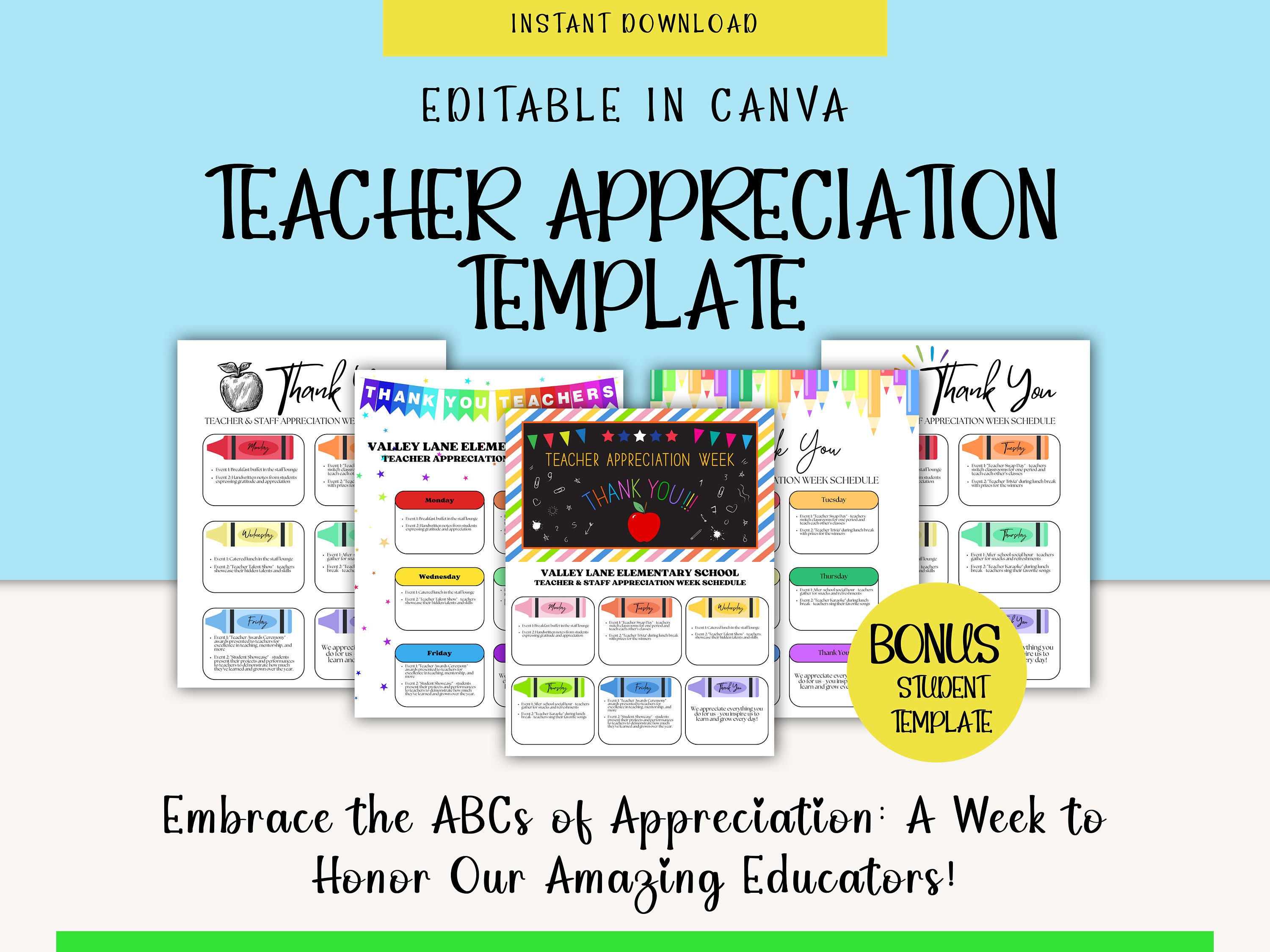 Teacher Appreciation Week Daily Activity Itinerary Flyer | Teacher ...