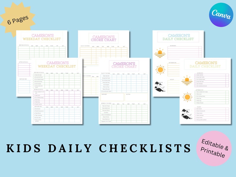 Printable Editable Daily Checklist for Kids to Do List Kids Daily ...