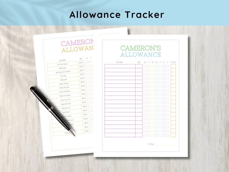 Allowance Tracker, for Kids Chart, Allowance Chart, Earn Money Chart ...