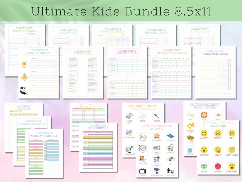 Editable Kids Chore Chart Bundle, Kid Daily Checklist, Responsibility ...