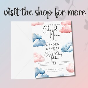 Blue and Pink Cloud Gender Reveal Invitation Template | Text Invite ...