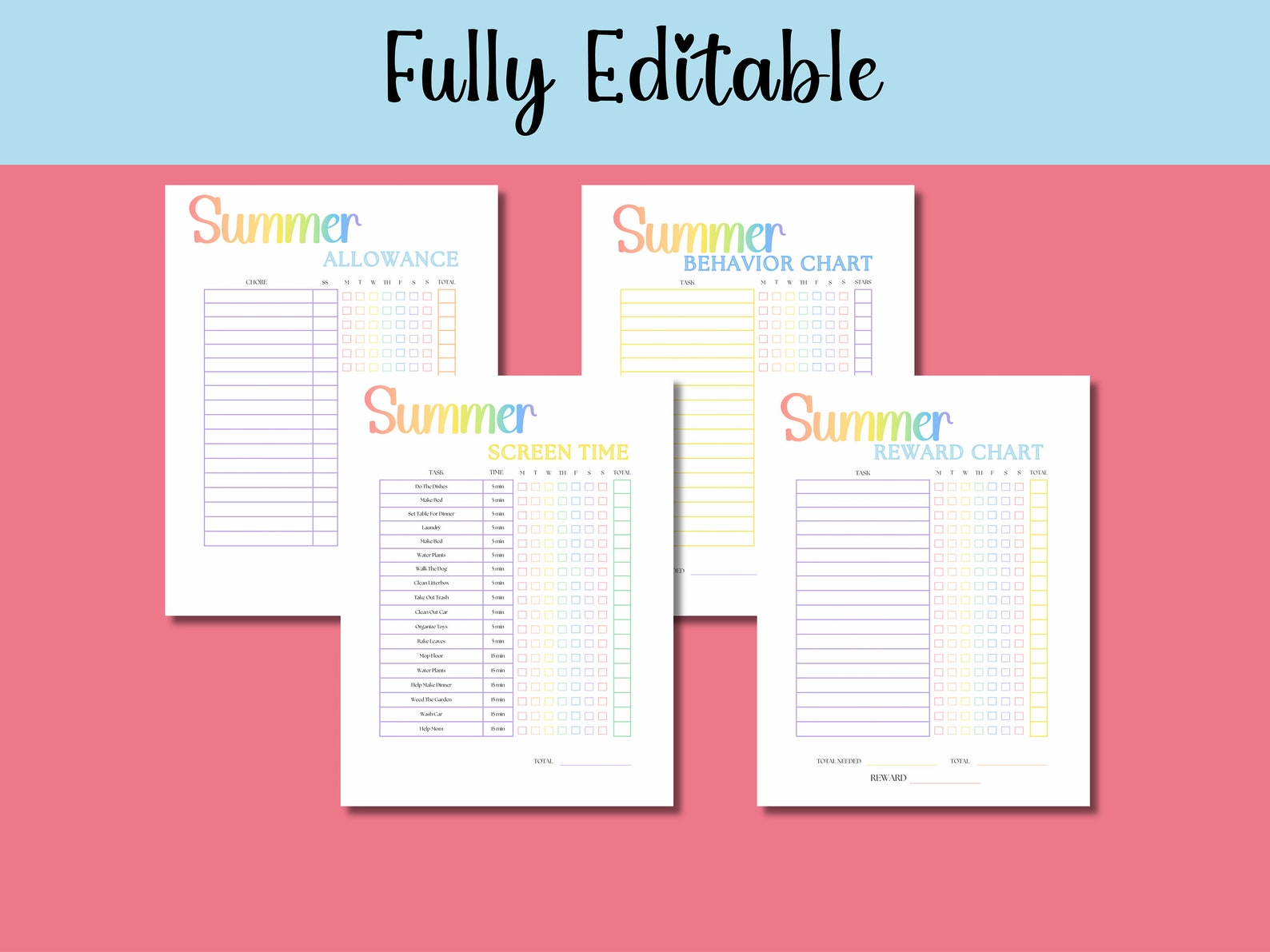 Summer Schedule, Chore Chart for Kids, Summer Routine, Editable Summer ...