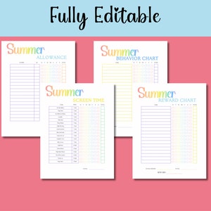 Summer Schedule, Chore Chart for Kids, Summer Routine, Editable Summer ...