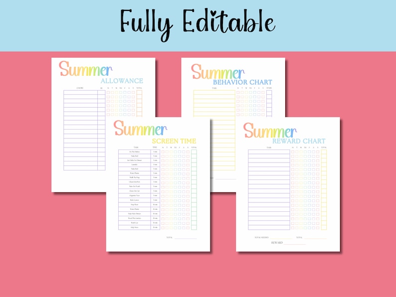Summer Schedule, Chore Chart for Kids, Summer Routine, Editable Summer ...