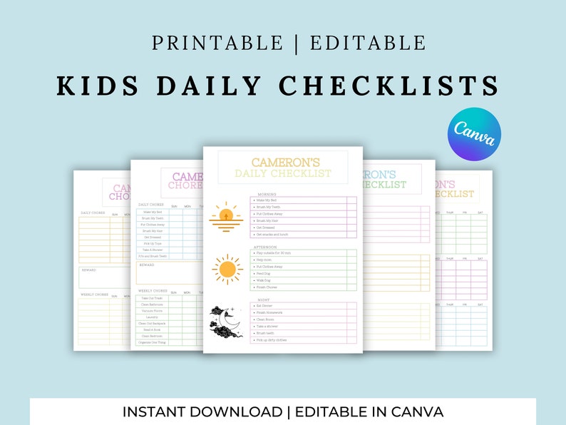 Reward Chart | Responsibility Chart | Editable Daily Checklist for Kids ...