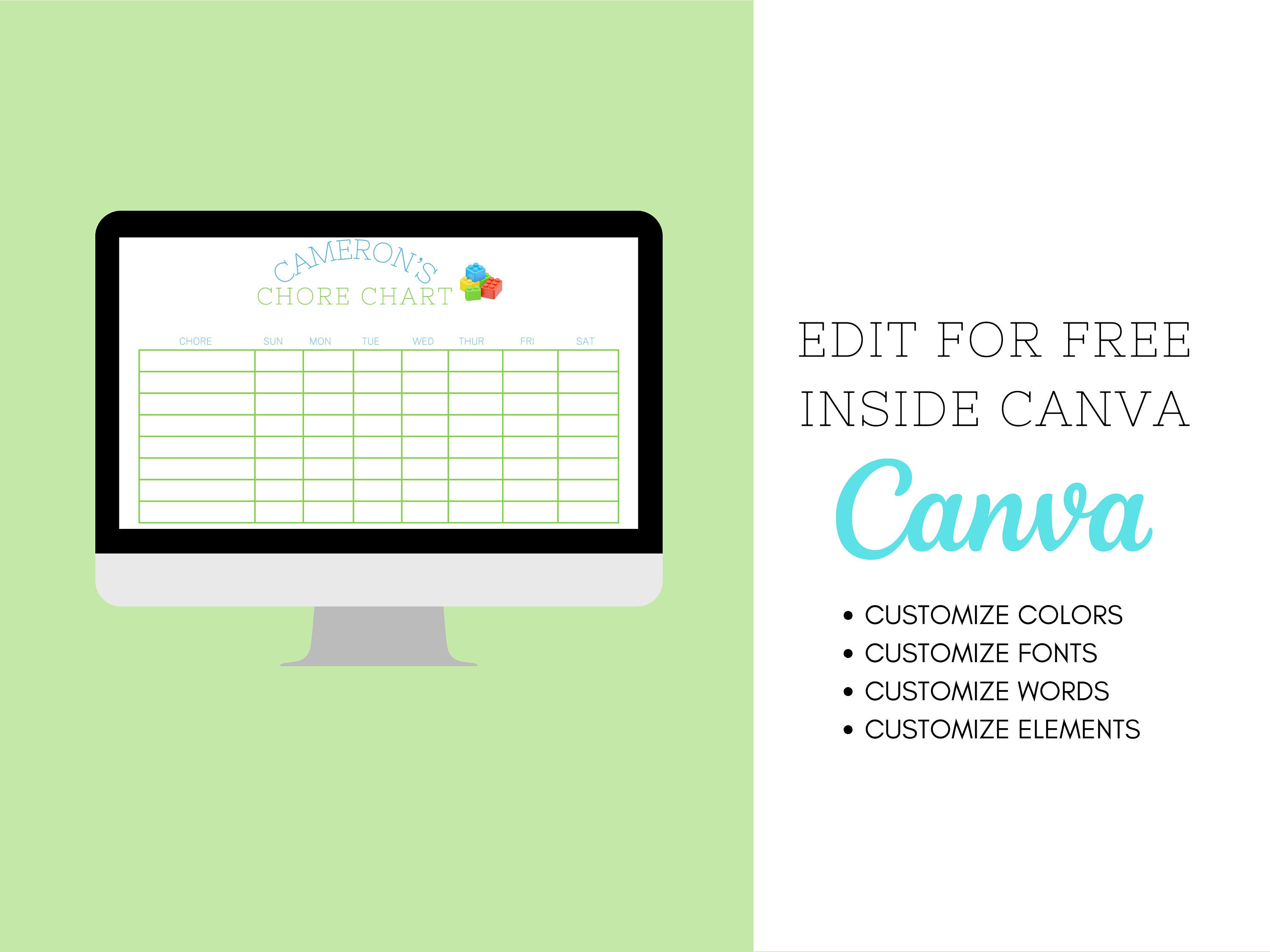 Chore Chart, Printable Editable Daily & Weekly Kids Chore ...