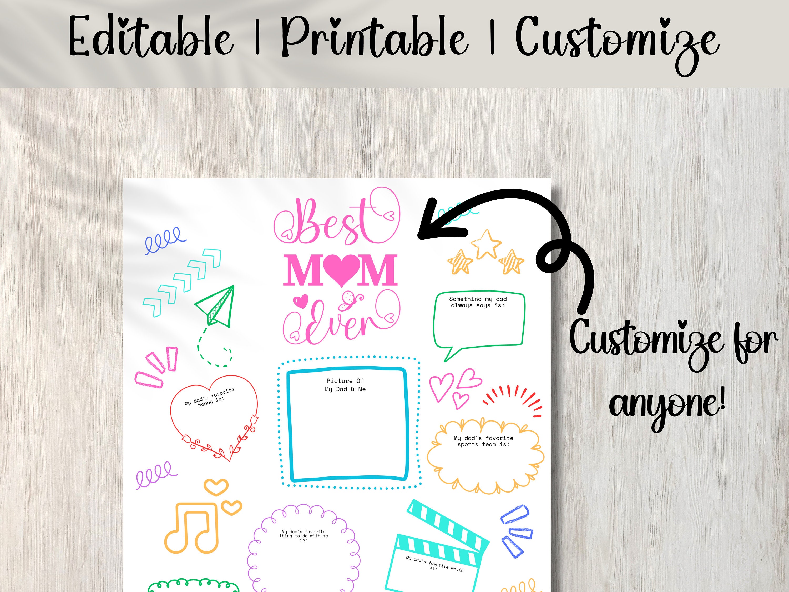 All About Mom Template, All About Dad Template, Gift for Mom, Gift for ...
