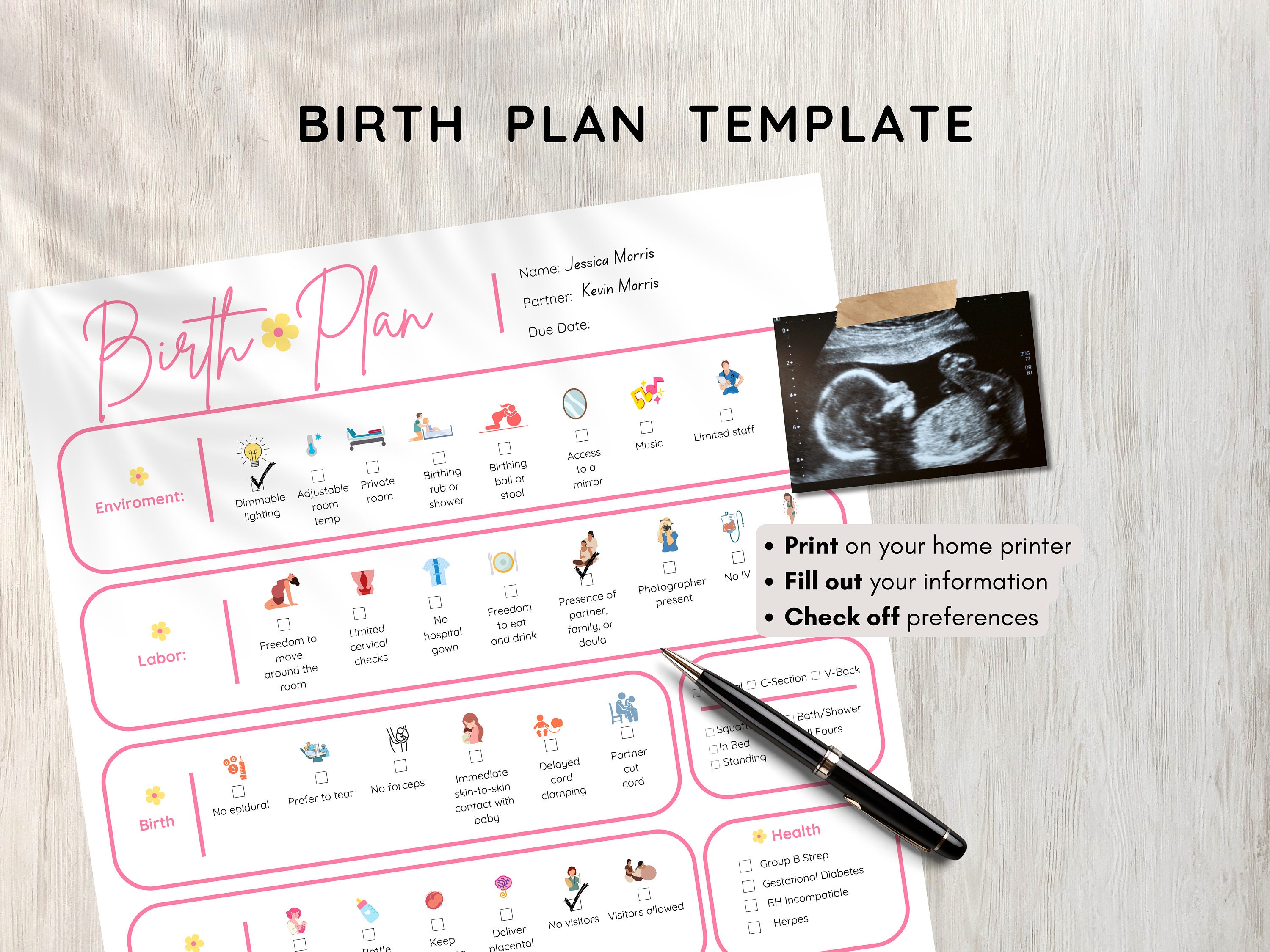 Editable Birth Plan Template, Pregnancy Planner, Labor and Delivery ...